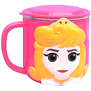 Everyday Delights Princess Aurora Pink Durable Stainless Steel Insulated 3D Cup with Lid, 250ml