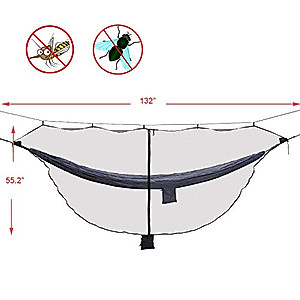 Mosquito net for Camping Hammock, Compact Lightweight Hammock Netting, 12' Long with Dual Sides Zippers Fits All Camping Hammocks
