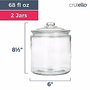 Crutello 2pc 68 Oz Apothecary Jars for Kitchen Storage - Glass Food Storage Jars with Airtight Lids - Perfect for Flour, Sugar, Coffee, Cookies - A Family-Owned American Brand