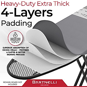 Bartnelli Ironing Board Cover and Pad, Made in Europe with New Patent Technology | 54x15 Iron Board Replacement Cover Featuring Park & Turbo Zone, Scorch Resistant 100% Cotton Thick Layered Top