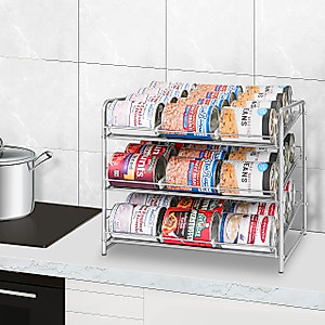 Vontreux Stackable Can Rack Organizer, Mesh Can Storage Dispenser for Kitchen Cabinet or Pantry, Silver