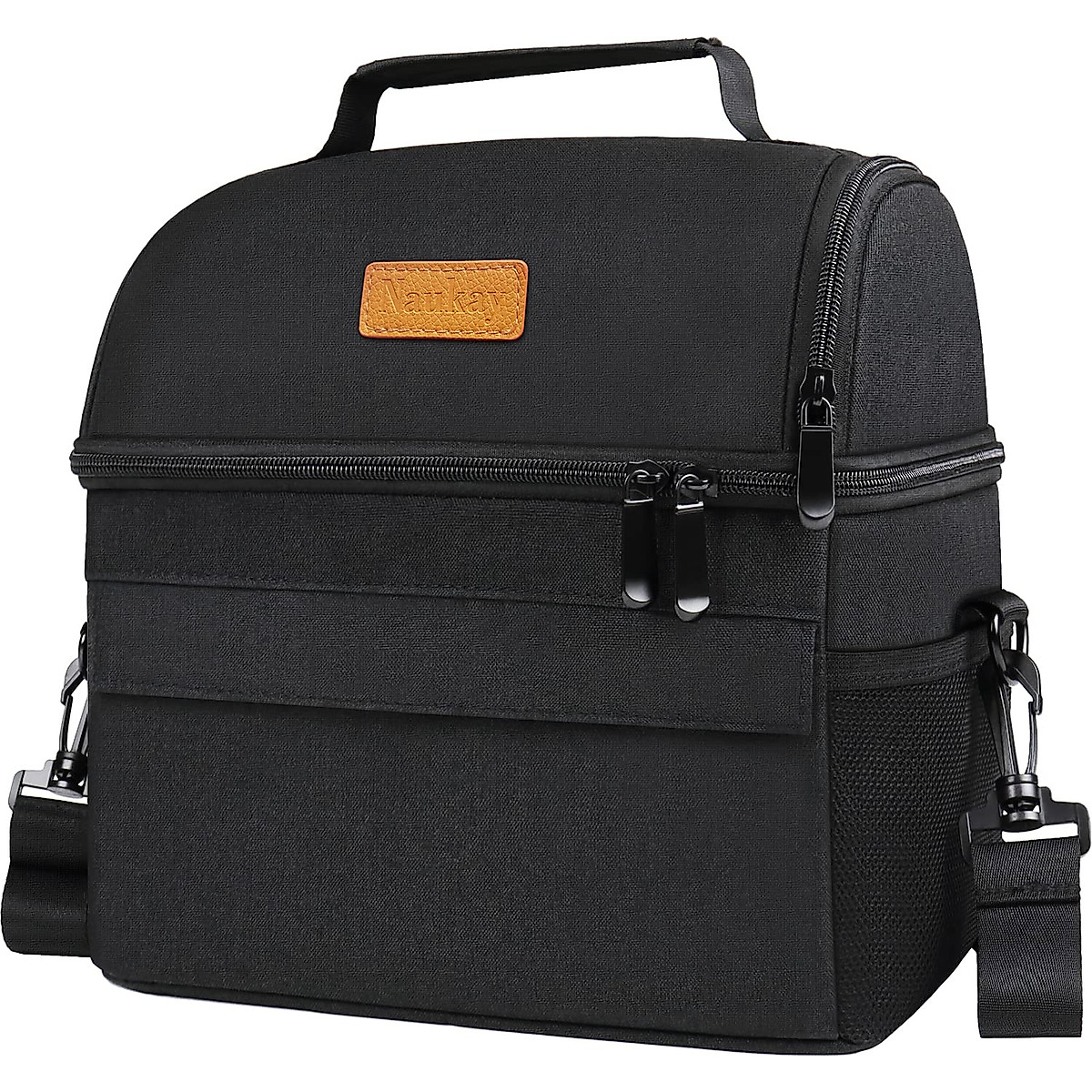 Dual Compartment Lunch Bag for Women Men, Reusable Insulated Lunch Bags Leakproof Large Lunch Box Cooler Tote Bag with Adjustable Shoulder Strap for Office Work School Picnic Hiking Beach Party, Black