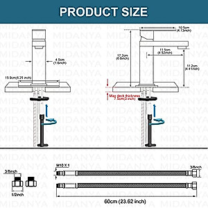 Midanya Matte Black Bathroom Sink Faucet 1 Hole Single Handle Deck Mount Lavatory Mixer Tap Include Pop Up Drain and Cover Plate One Lever Stainless Steel SUS304 Commercial