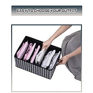 MYTHAUS 3 Pack Large Wardrobe Clothes Organizer, 6 Grid Closet Organizer for Jeans, Pants, T-Shirts, Underwear, Scarf, Foldable Fabric Drawer Organizer Storage Bin with Dual Handles, Black and White