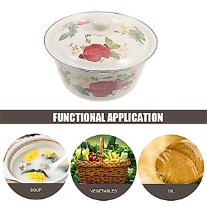 Hemoton 2 pcs Enamel Soup Bowl Vintage Enameled Basin Retro Enameled Bowl Lard Pot with Lid Enamel Mixing Bowl Enamelware Large Salad Serving Bowl Ramen Basin