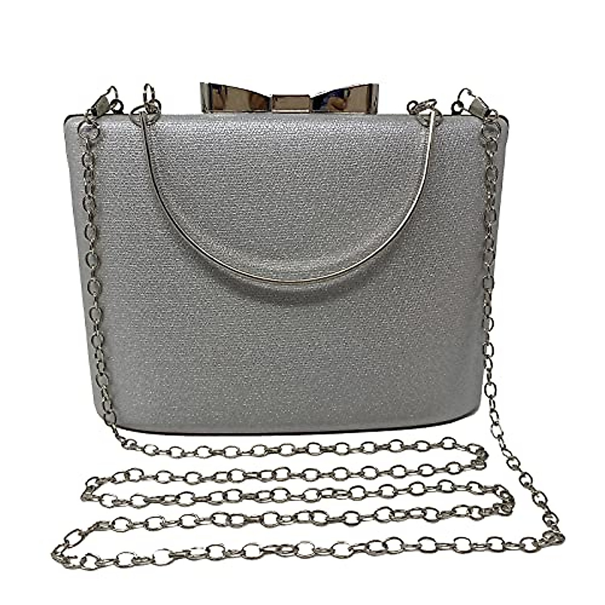 Cirilla Women PU Evening Bag Clutch Purse Crossbody Bag with Bow-style lock for Wedding Cocktail Party Banquet (SILVER)