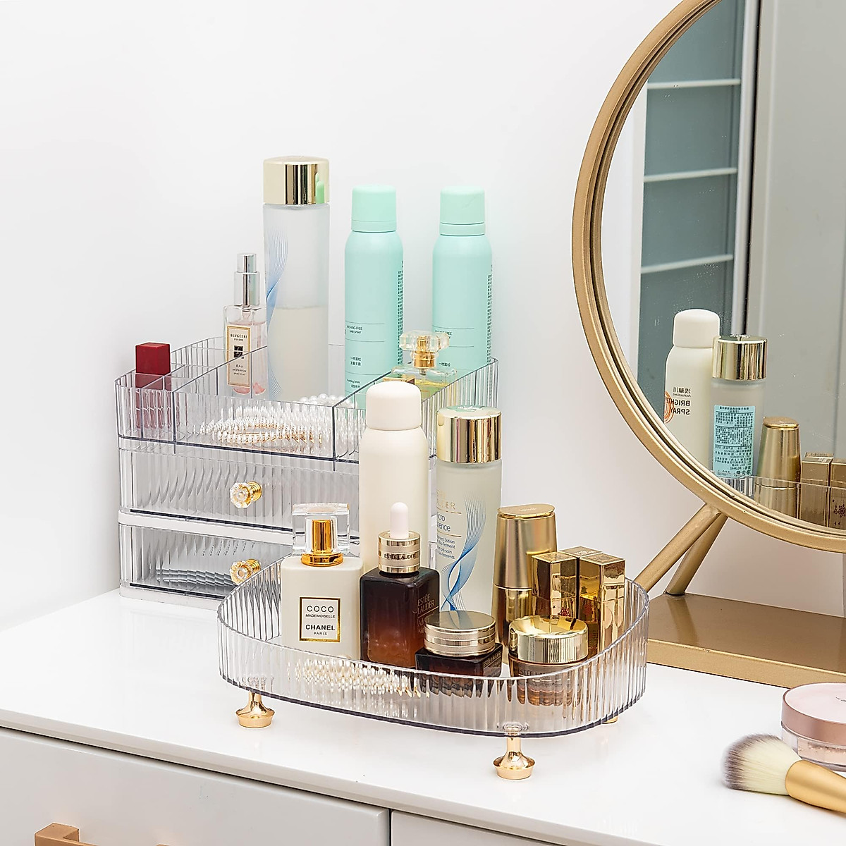 Feyarl Makeup Perfume Tray Vanity Bathroom Organzier Desktop Countertop Tray Cosmetic Skin Care Lotion Organizer Jewelry Trinket Display Decorative Tray Storage for Home Dresser Bathroom Tabletop