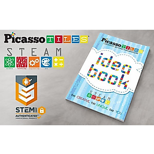 PicassoTiles STEAM Idea Book - 230 Pages of Magnet Tiles Building Block Creation Ideas Installation Instruction Toy Difficulty Guide Indicator Learning Book Brain Development for Kids Age 3+