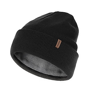 FURTALK Beanie Hats for Women Men Fleece Lined Winter Hats Soft Warm Womens Beanies for Winter Black