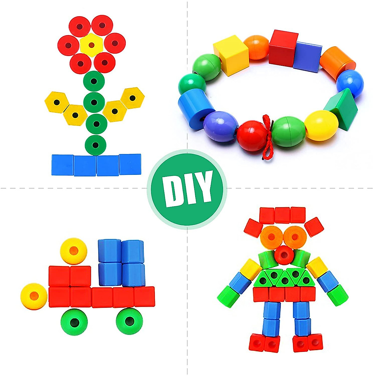 Lacing Beads Educational Threading Toy-50 Jumbo Stringing Toy Montessori Toys, Fine Motor Skills Cognitive Skills Occupational Therapy Toys for Toddlers 3,4,5,6 Years, Preschool Kids, Autism