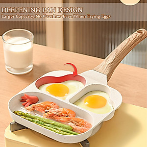 Nonstick Egg Frying Pan, 3-in-1 Nonstick Pan Divided Grill Frying Pan, Heat Resistant Handle 3 Section Skillet Mini Pancake Pan, Cooking Pan for Breakfast, Egg, Bacon and Burgers, 7.5 in (White)