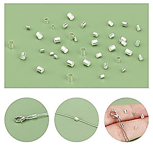 PH PandaHall Crimp Tube Beads, 3000 Pcs 1.5mm 2mm 2.5mm Brass Tube Crimp End Spacer Beads Cord End Caps Loose Stopper Beads for Earring Necklace Pendant DIY JewelryGift Making, Silver