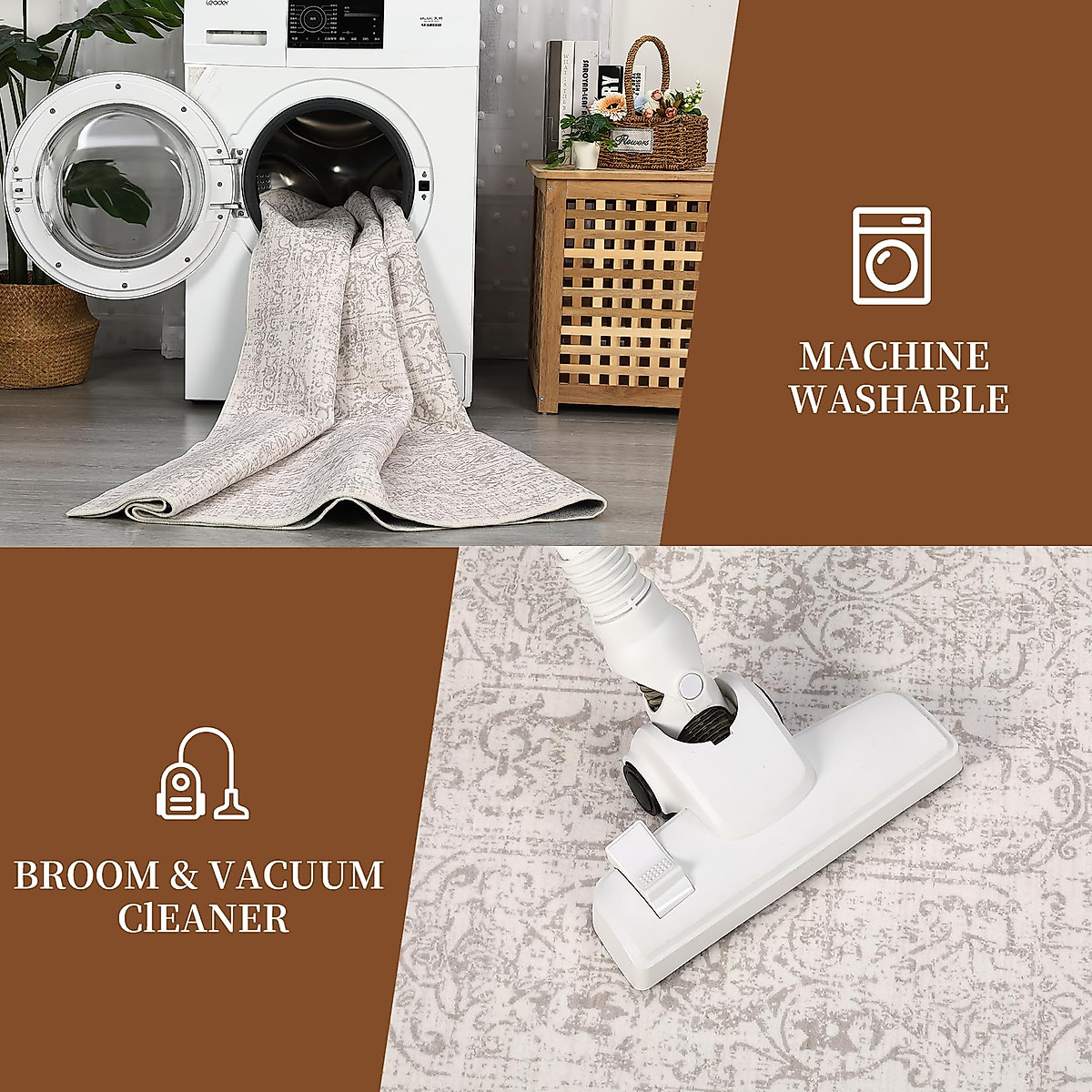 COZYLOOM Living Room Rug 5x7 Area Rug Washable Area Rug for Bedroom Vintage Traditional Large Area Rug Non Slip Throw Rugs Soft Low Pile Stain Resistant Carpet for Dining Room 5'x7' Cream/Beige