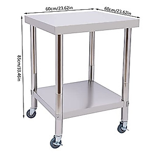 Fichiouy Rolling Stainless Steel Workstation Food Prep Worktable with Undershelf, Stable Heavy Duty Commercial Table with Wheels Easy Assembly