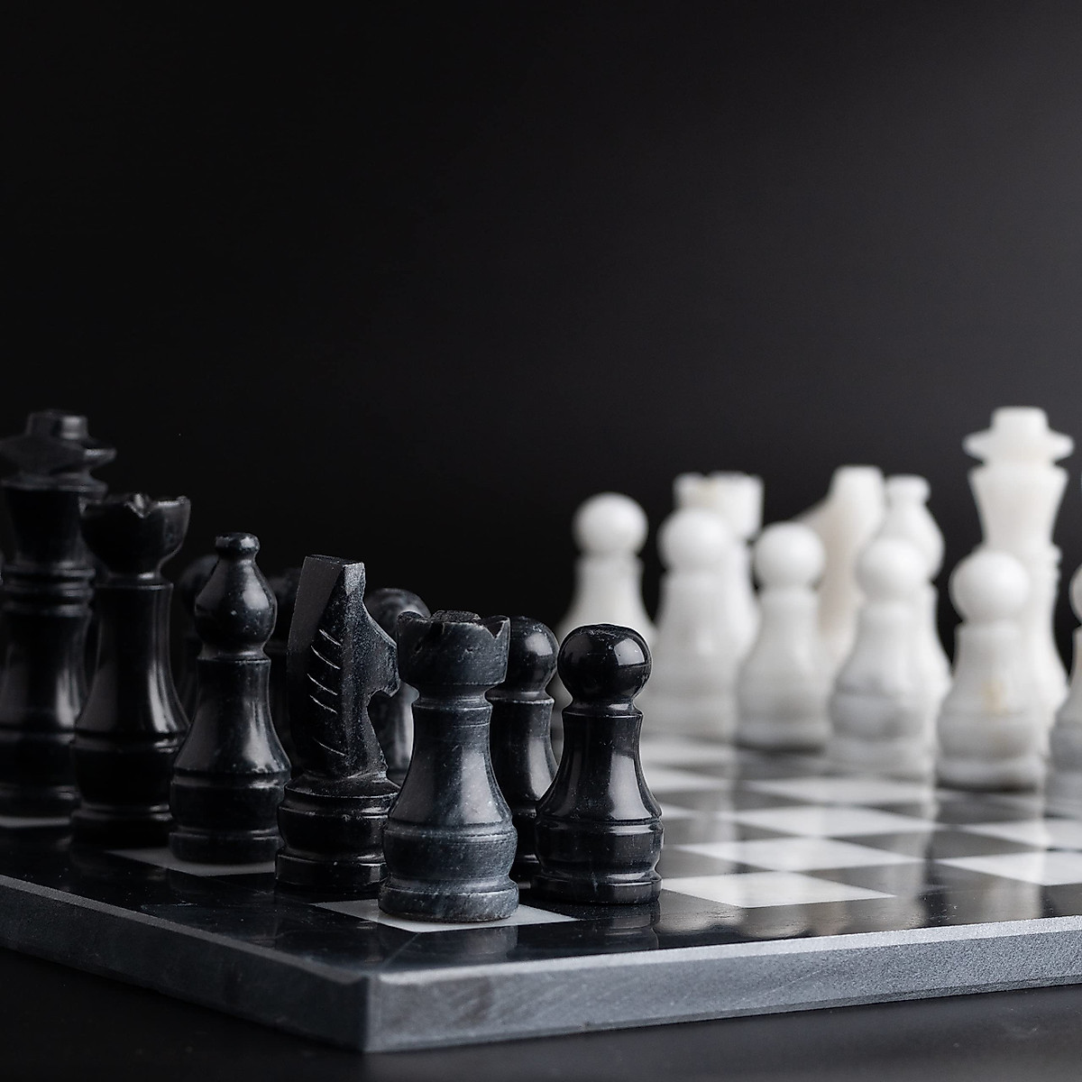 Marble Chess Set-Magnificent Handcrafted Board and Chess Pieces-12X12 inch Black White Classic