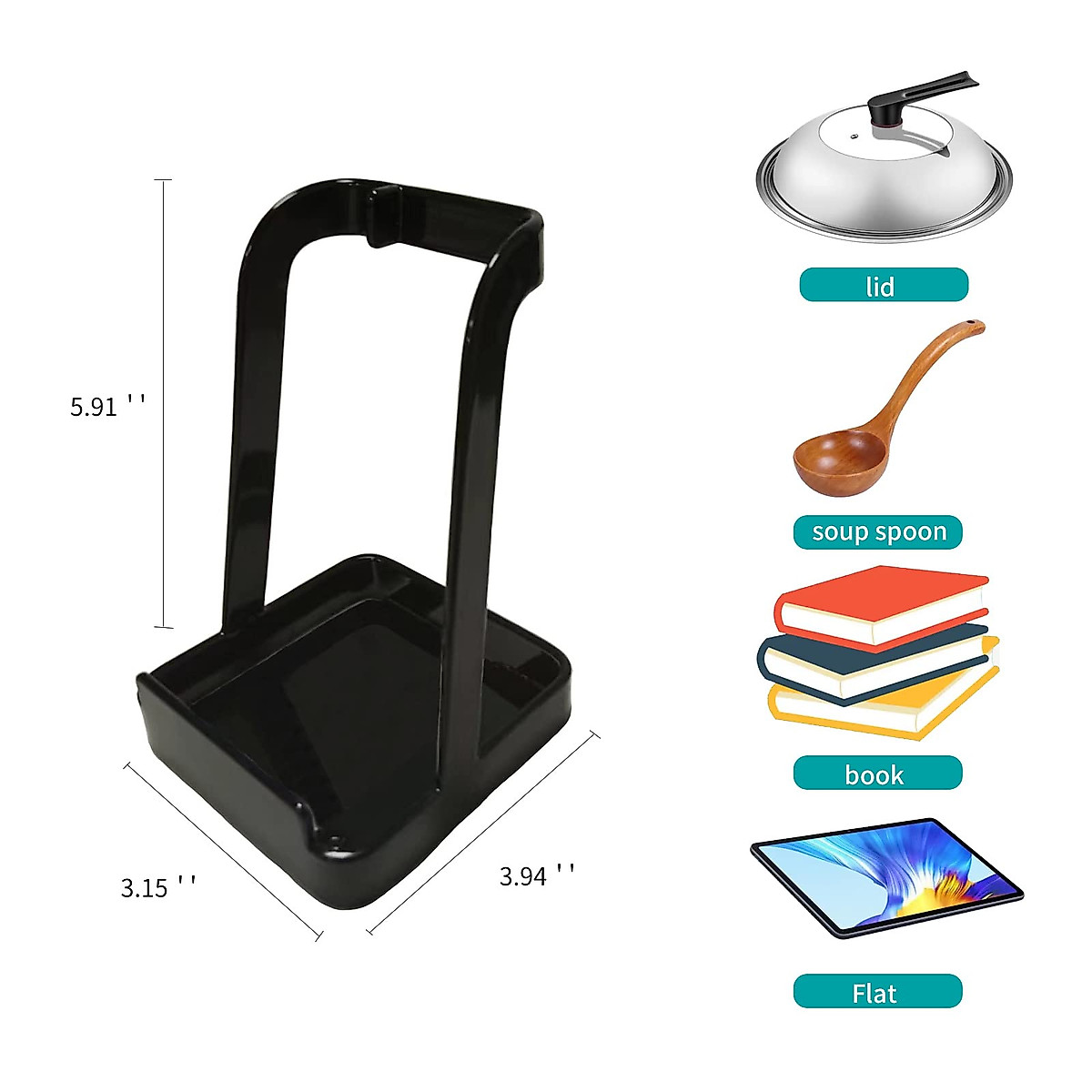 Haosuny Pan Lid Holder - Lid Storage Manager, Kitchen Counter Top Organizer, Kitchen Appliances,Tablet Computer Rack, Cooking Book Shelf (Black)
