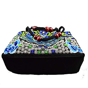 Women's Unique Vintage Hobo Tote Bags Embroidered Floral Shoulder Handbags for lady (APPLE-BLUE), Medium