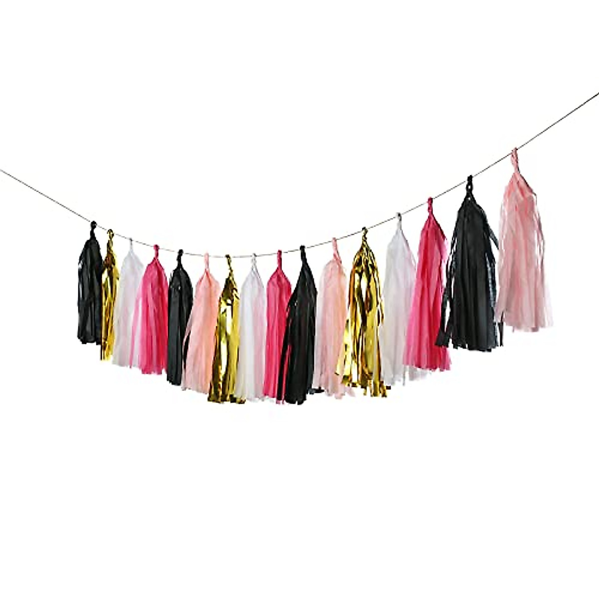 Mefuny 25PCS Hot Pink Gold Black White Party Tissue Tassels for Bridal Baby Shower Girls Women Bachelorette Birthday Graduation Party Supplies