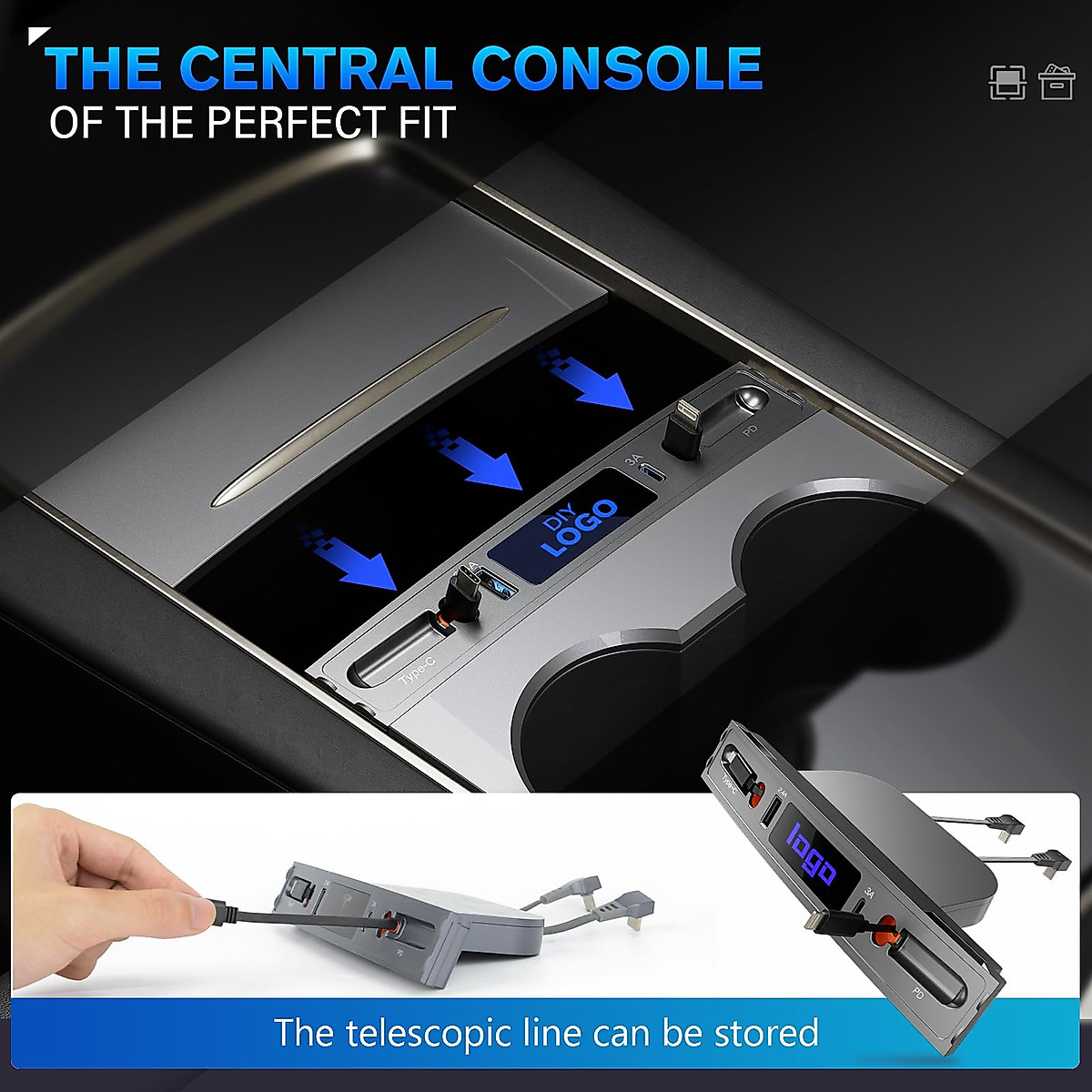 AOLEAD Tesla Model 3 Model Y 2021 2022 2023 Accessories for Tesla Center Console Organizer