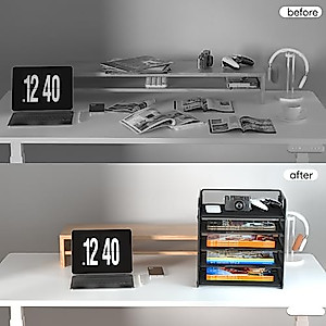 Samstar Mesh Desk Organizer with Handle, 5 Tier Letter Tray Paper Organizer File Sorter Rack Shelves, Black