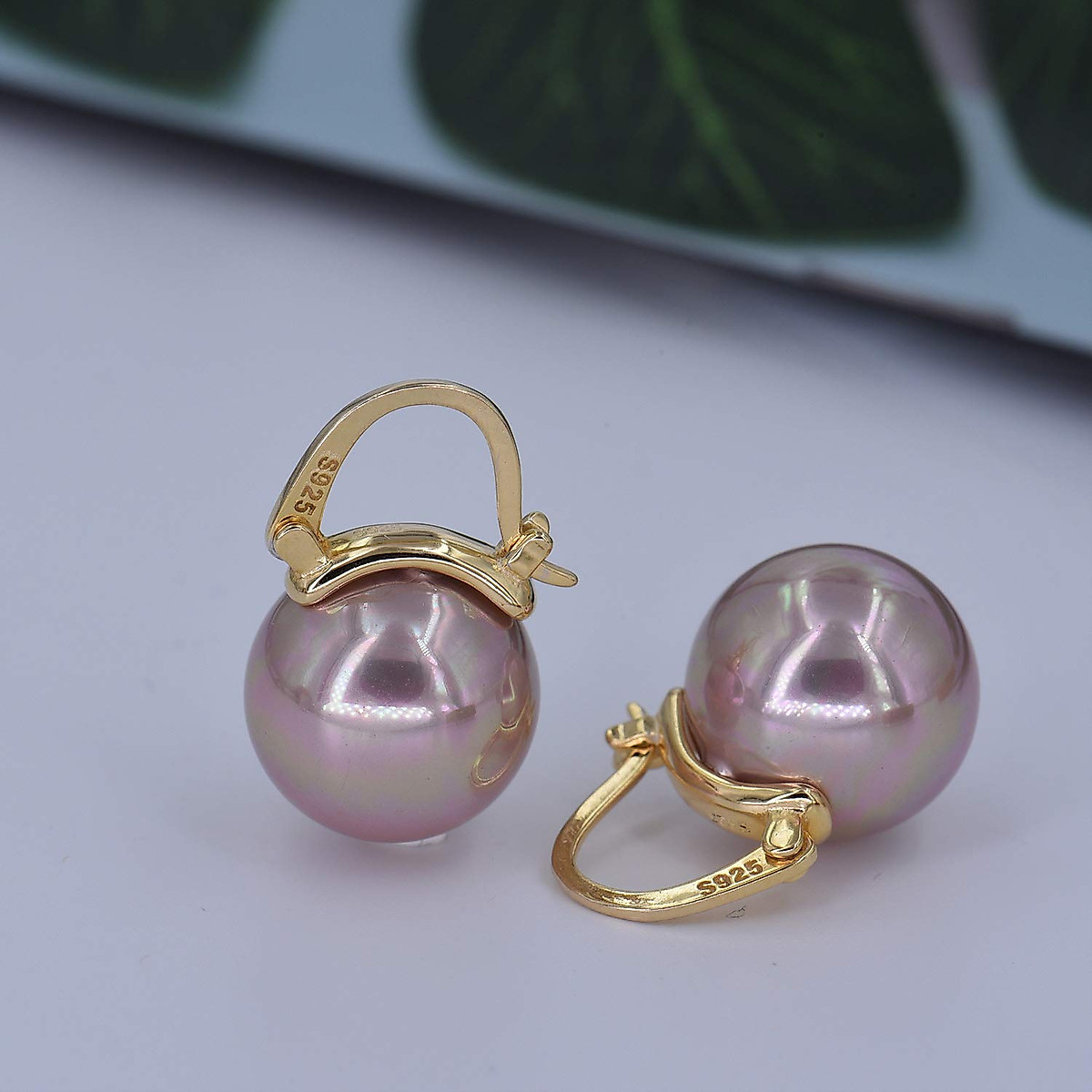 Big Pearl Dangle Earrings [18K Gold Plated - .925 Sterling Silver] - Bridal / Wedding / Ballroom / Gala / Vintage / Art Deco