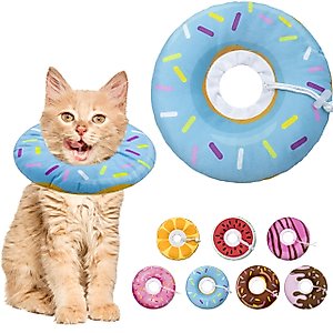 Seyezo Cat Cone Soft Collar, Adjustable Cat Recovery Collar for Small Medium Large Cats, Cute Donut E Collar After Surgery, Anti-Lick Wound Healing Elizabethan Collar for Kittens(Donut Blue, Small)