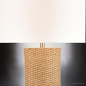 Urban Ambiance Luxury Scandinavian Floor Lamp, 19''W x 19''D x 64''H, with Modern-Farmhouse Elements, Natural Brown Finish and a White Linen Hardback Shade, UEX8102