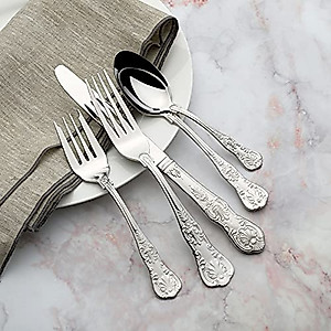 Wallace Queen 65-Piece 18/10 Stainless Steel Flatware Set, Silver, Service for 12 -