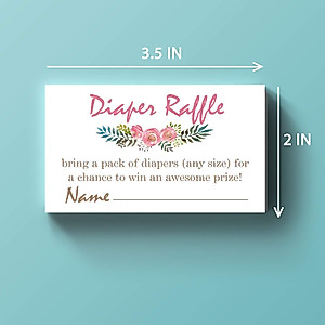 Pink Flowers Diaper Raffle Tickets for Baby Shower Invitation Inserts - 50 Baby Shower Game Cards.