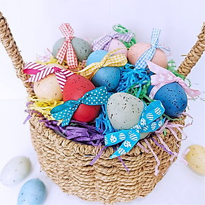 18 Rolls 90 Yards Easter Ribbons Easter Egg Chick Bunny Printed Grosgrain Ribbons Satin Ribbons Metallic Glitter Ribbons Craft Ribbons Embellish Decorative Ribbons 3/8" W for Gift Wrapping Bows Decor