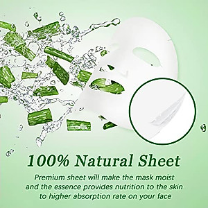 Aloe Vera Soothing Mask Hydrating Face Masks Skincare Moisturizing Facial Sheet Mask Skin care for Dry, Oily, Sensitive Skin Face Mask for Acne, Sun Care, Calming, 25ml/0.88oz, Pack of 10