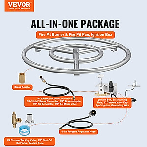 VEVOR 18 inch Round Drop-in Fire Pit Pan, Stainless Steel Fire Pit Burner Kit, Propane Gas Fire Pan with 150,000 BTU for Indoor or Outdoor Use
