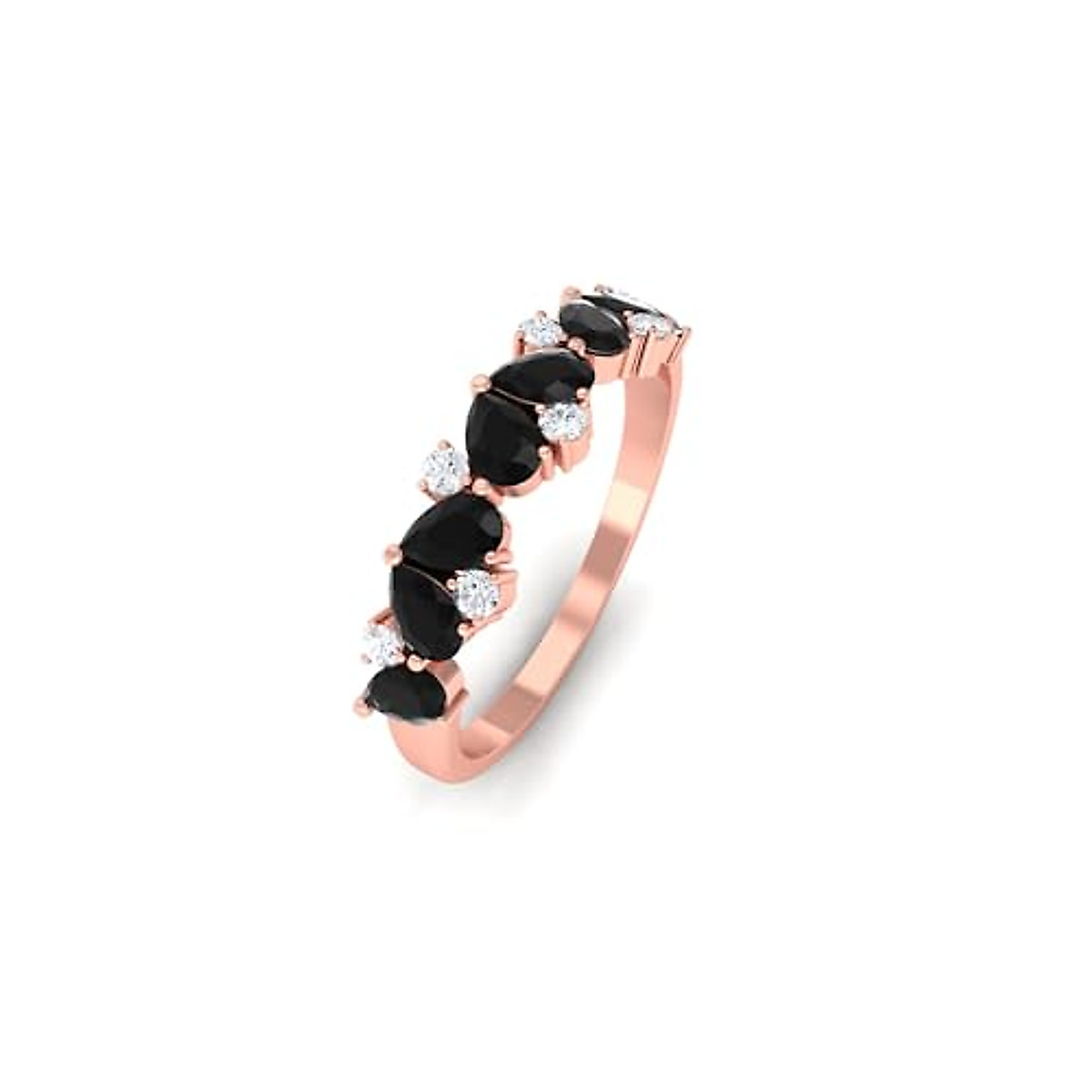 Certified Black Onyx Diamond Half Eternity Band Ring, AAA Quality, December Birthstone Ring (Ready To Gift), 14K Rose Gold, Size:US 9.00