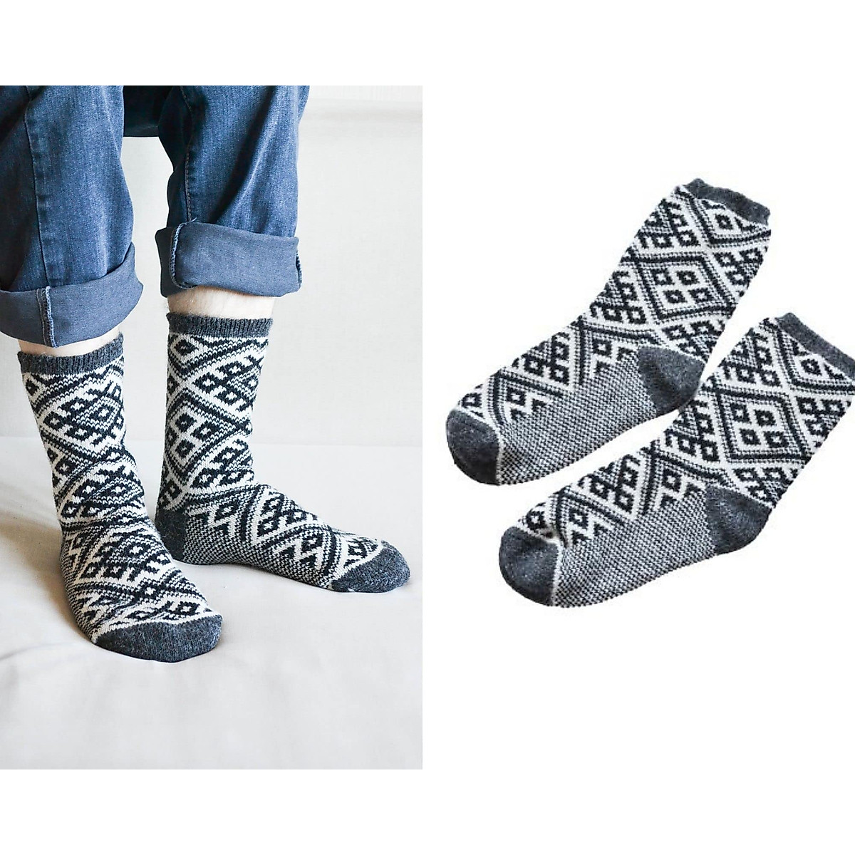 Hand knit socks for men 100% Wool men Warm Woolen Knitted size 9-12.L