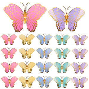 Wettarn 20 Pcs Butterfly Centerpieces for Tables Butterfly Party Decorations 3D Golden Butterfly Table Toppers Centerpiece for Girl Party Birthday Baby Shower (Mix Color,12 x 9 In,10 x 7 In)