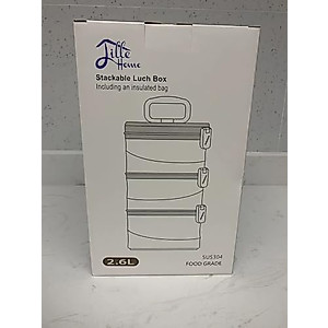 Lille Home Stackable Stainless Steel Thermal Compartment Tiffin Lunch/Snack Box, 3-Tier Insulated Bento/Food Container with Lunch Bag and Utensils, 88 OZ (Beige)