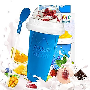 Slushy Maker Cup, DIY Magic Slushy Maker Squeeze Cup, Portable Smoothie Squeeze Cup for Juices, Milk and Ice Cream Make, Double Layers Silica Cup with Lid & Straw for Kids, Friends, Family (Blue)