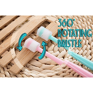 E.M&S.T by Emmeliestella Small Dog & Cat Toothbrush 360 Degree Soft Silicone, Cat Dental Care, Toothbrush Holder, Easy to Handle, Independent Packaging, Extra Suction Cup, Light Blue&Light Pink 3PCS