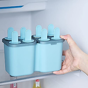 HOMQUEN Popsicles Molds, 8 Piece Ice Pop Mold, Reusable Easy Release Ice Cream Mold for kids, Many Shapes Homemade Popsicle Molds, DIY Popsicle Maker, BPA Free (8 Cavities-Blue)