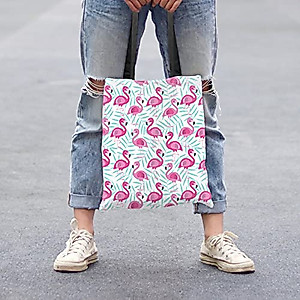 Dylaca 2pcs Pink Flamingo Bag Decorations and Flamingo Tote Bag Gifts,Canvas Animal Tote Bags for Women Men.Pink Flamingo With Leave.