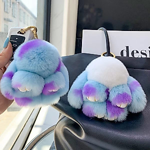 Soft Fluffy Rabbit Keychain Cute Plush Bunny Key Rings Plush Bunny Key Rings Faux Fur Keyring Pompom Keychain Decoration (white)
