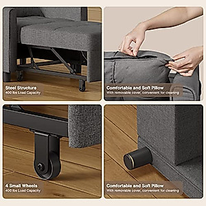 Noelse Convertible Futon Sofa Bed, 3-in-1 Multi-Functional Sleeper Chair Bed, Adjustable Backrest Recliner with Modern Linen Fabric for Living Room Bedroom Apartment Small Space, Dark Grey