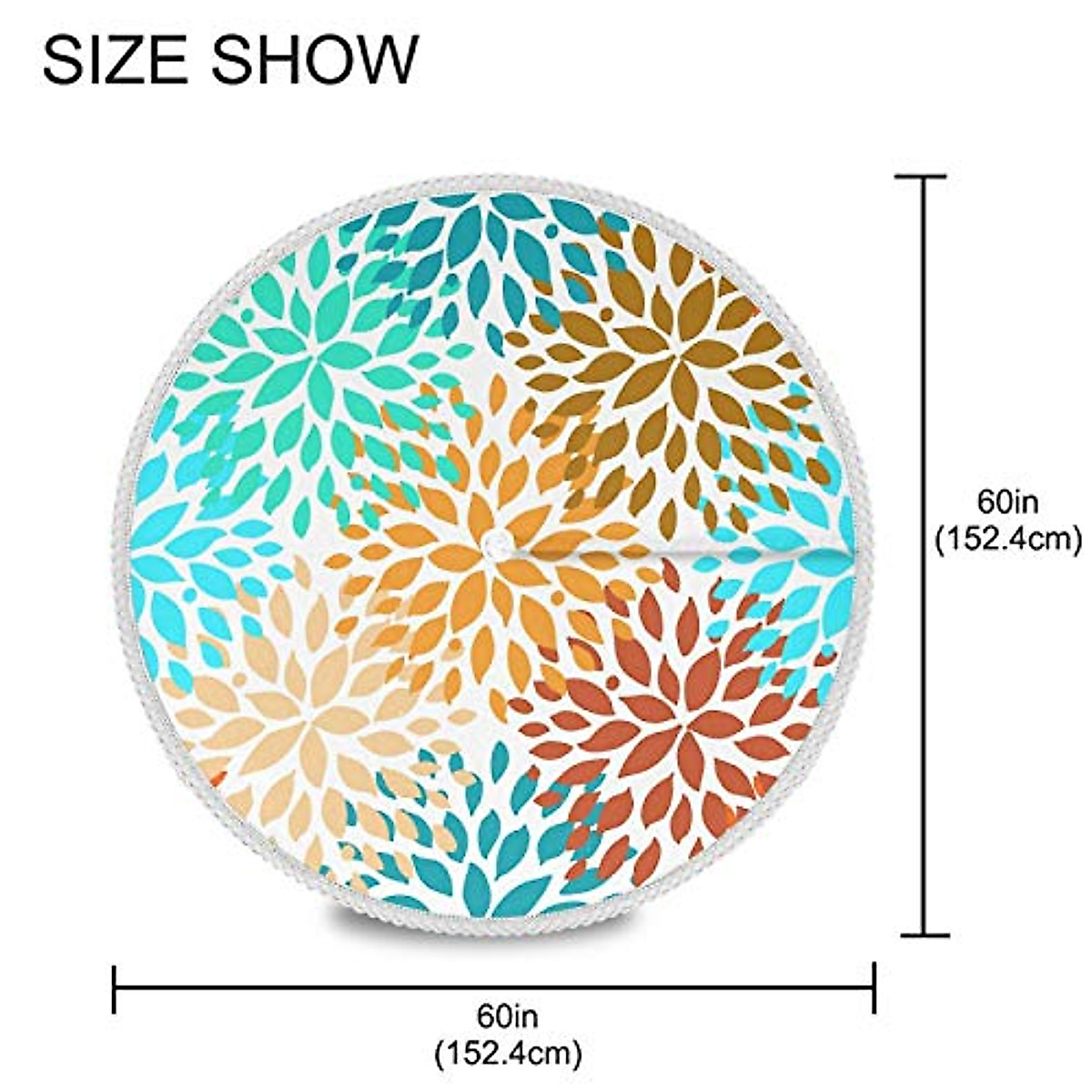 Blueangle 60 Inch Outdoor Waterproof Summer Flower Pattern Round Tablecloth with Umbrella Hole for Camping, Patio, Picnic, Spring, Summer