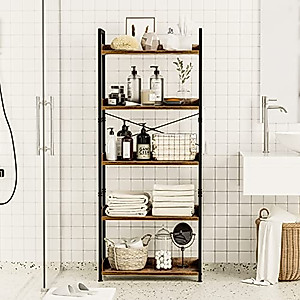 APPOLYN 5 Tier Bookshelf with 2 Hooks, Tall Bookcase, Modern Book Shelves Organizer, Bookshelves for Bedroom, Living Room and Home Office, Vintage