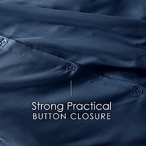 Hearth & Harbor Navy Blue Duvet Cover Queen Size - 3 Piece Queen Duvet Cover Set, Soft Double Brushed Queen Size Duvet Covers with Button Closure, 1 Duvet Cover 90x90 inches and 2 Pillow Shams