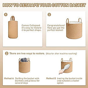 Homlikelan 46L Cotton Rope Woven Storage Basket,Blanket Basket with Handles Wicker Laundry Basket for Clothes,Toys,Pillows,Towels,Shoes,Plant Hampers for Bedroom,Living Room,Bathroom,Nursery Brown