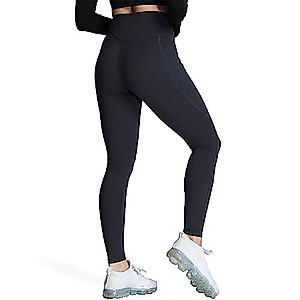 Aoxjox Trinity High Waisted Yoga Pants with Pockets for Women Tummy Control Cross-Waist Buttery Soft Crossover Workout Leggings (Black V-Waist, Medium)