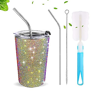 Bling Diamond Straw Cup,17oz Stainless Steel Thermal Bottle,Vacuum Double Wall Insulated Cup Glitter Water Bottle,Bling Cup, Leak-Proof Insulated Coffee Cup for Gym Fitness Travel Office Use (multi)