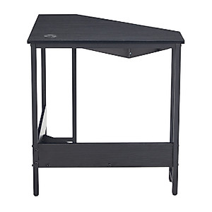 Triangle Computer Desk, Corner Desk with Pull-Out Keyboard Tray & Storage Shelves, Home Office Compact Desk, Gaming Table with Sturdy Steel Frame as Workstation for Small Space (Black)