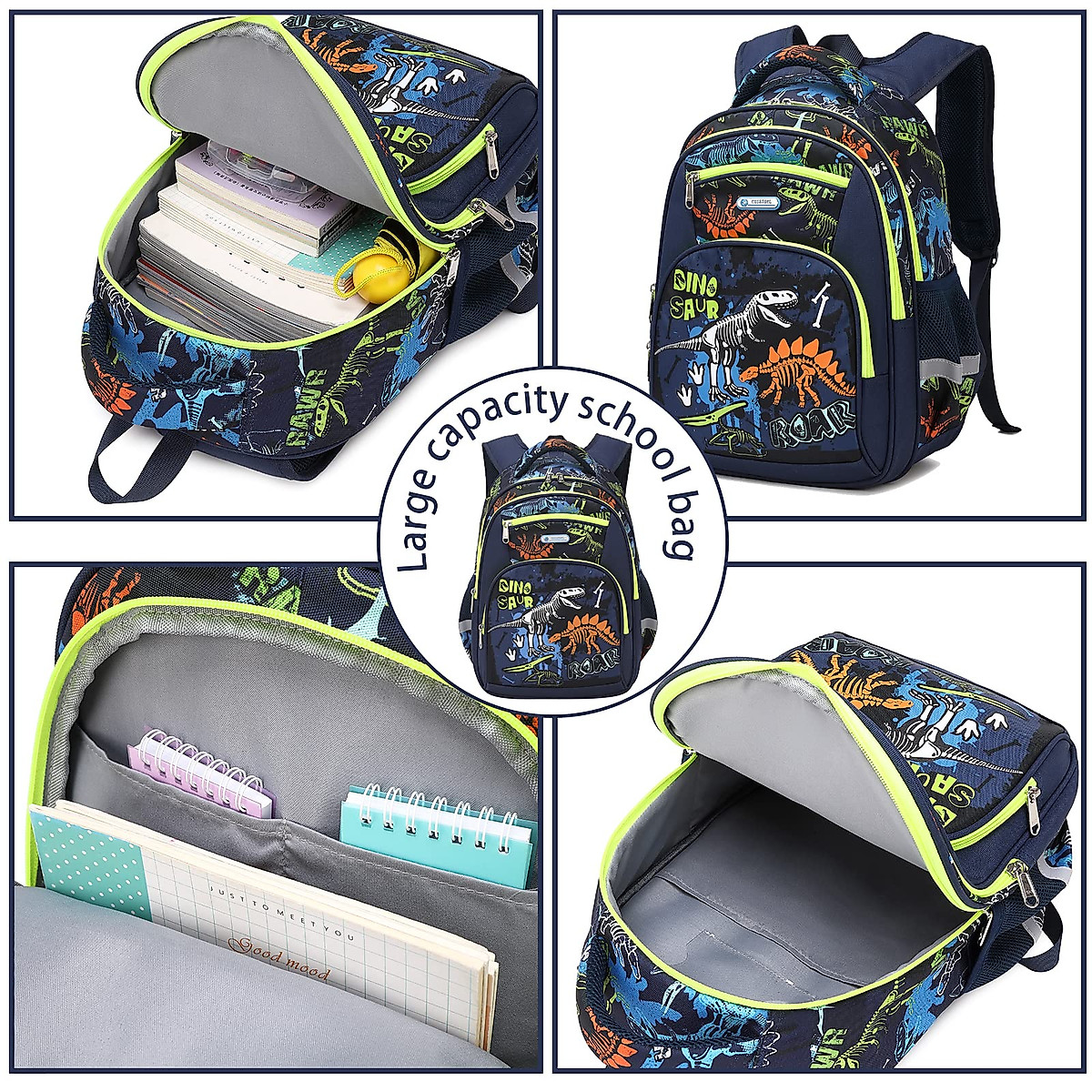 Cusangel Kids Backpack for Boys Elementary Preschool School Bags 16 Inch Dinosaur Backpack Multi Compartment,Sturdy Backpack Age 5-10(Dinosaur Fossil, Glow In The Dark)